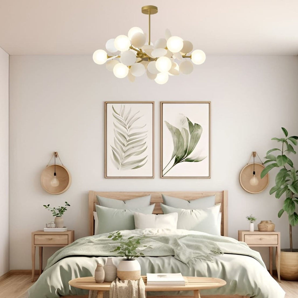 Nalaya - Lustre fleuri, en acier brossé et verre dépoli pétales – LumiArt